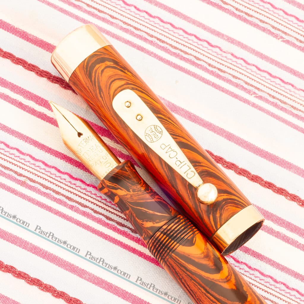 Waterman 7 Red Ripple Woodgrain Blue Blunt Fountain Pen